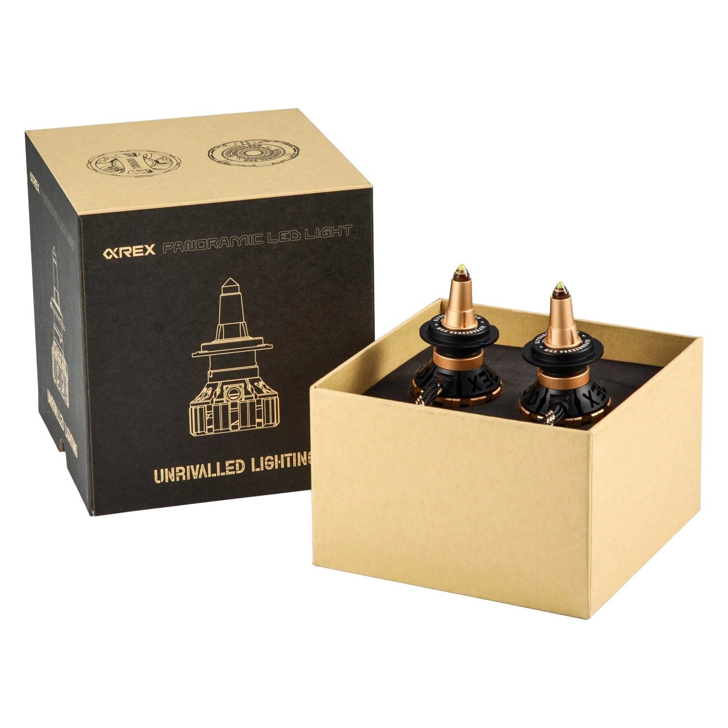 AlphaRex® ALB-H11-GB - Gold Ammo Panoramic LED Conversion Kit (H11, White)