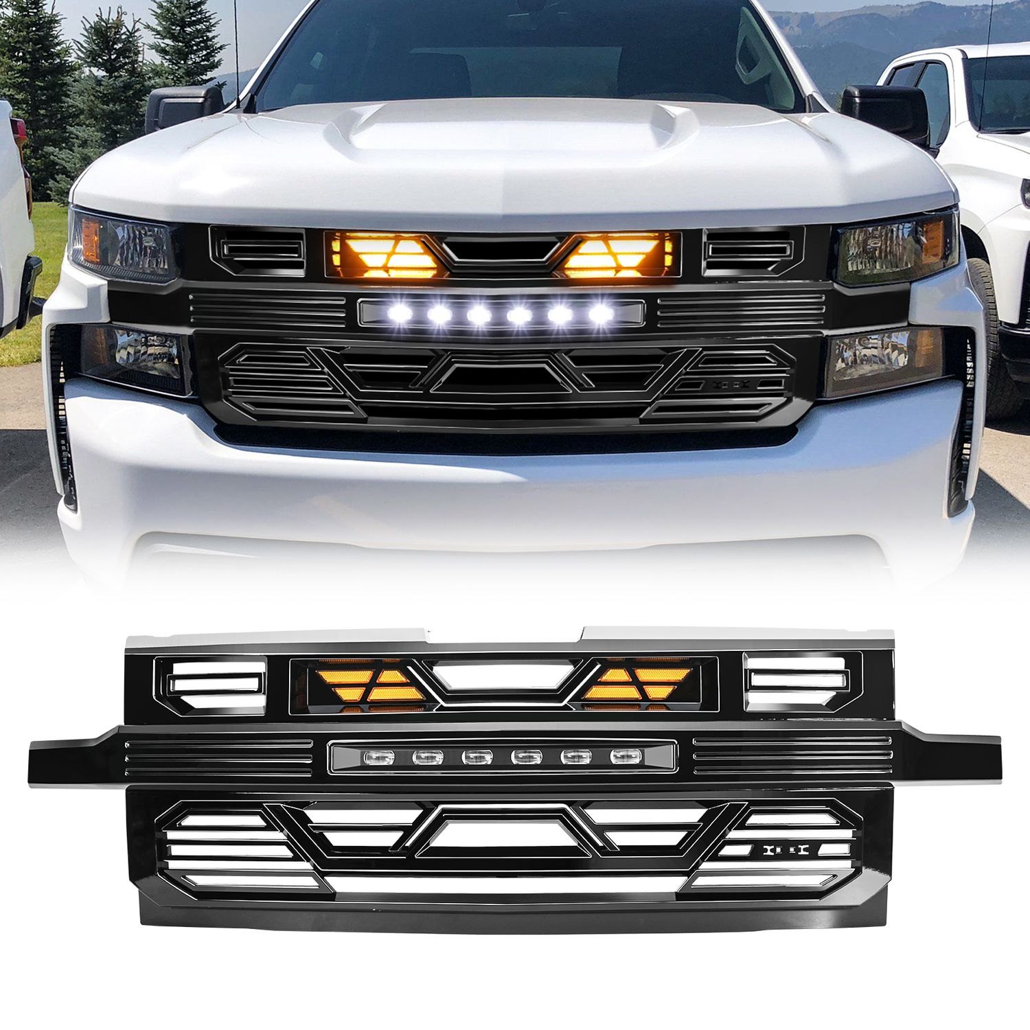 AM Off-Road® AMCHCA00131 - 1-Pc Armor Style Glossy Black Main Grille ...
