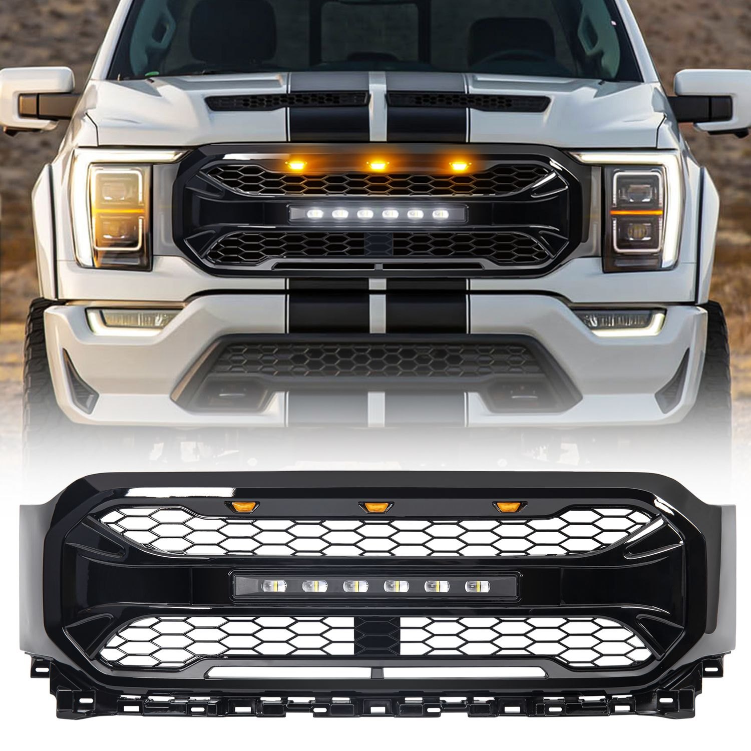 AM Off-Road® AMFMAA00141 - 1-Pc Armor Style Glossy Black Main Grille ...