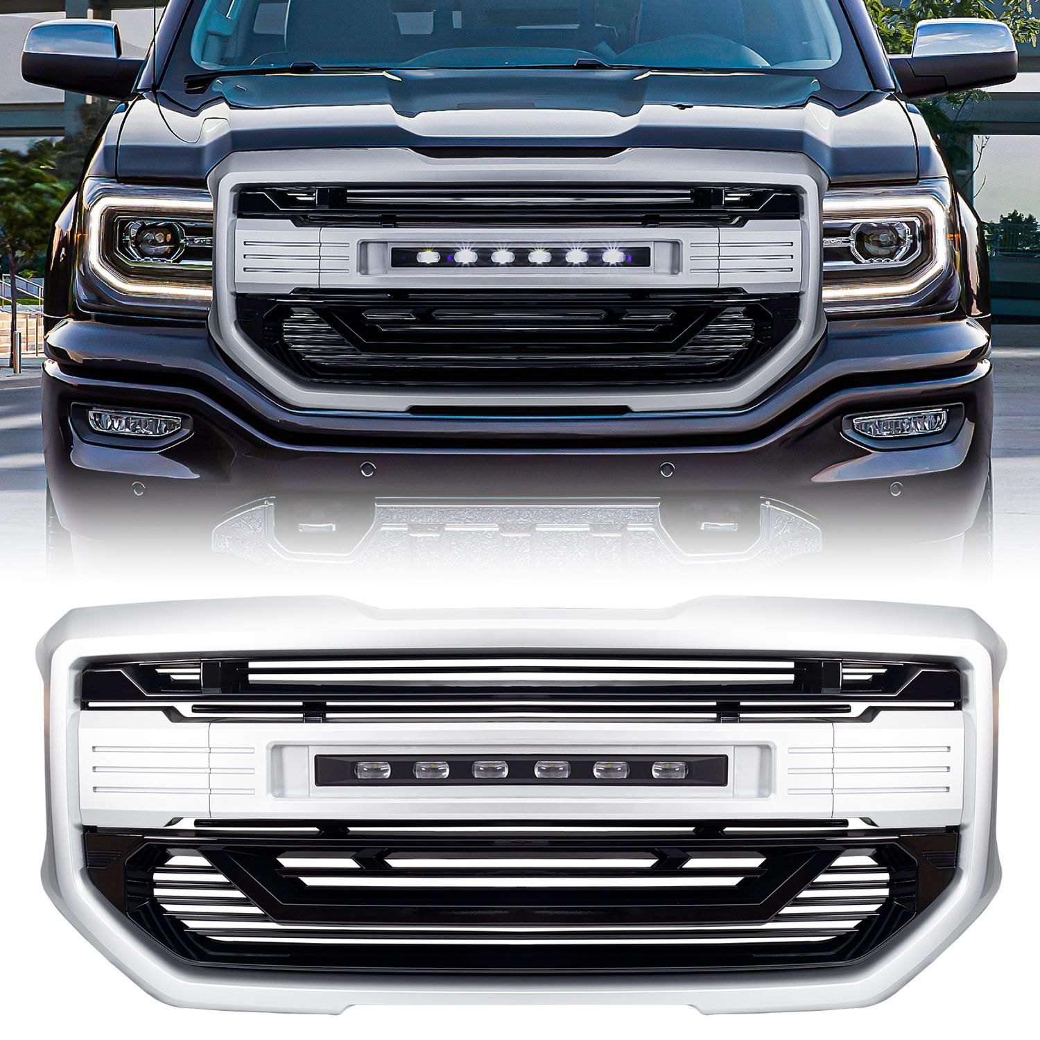 AM Off-Road® AMGMAA00103 - 1-Pc Armor Style Black and Silver Main Grille