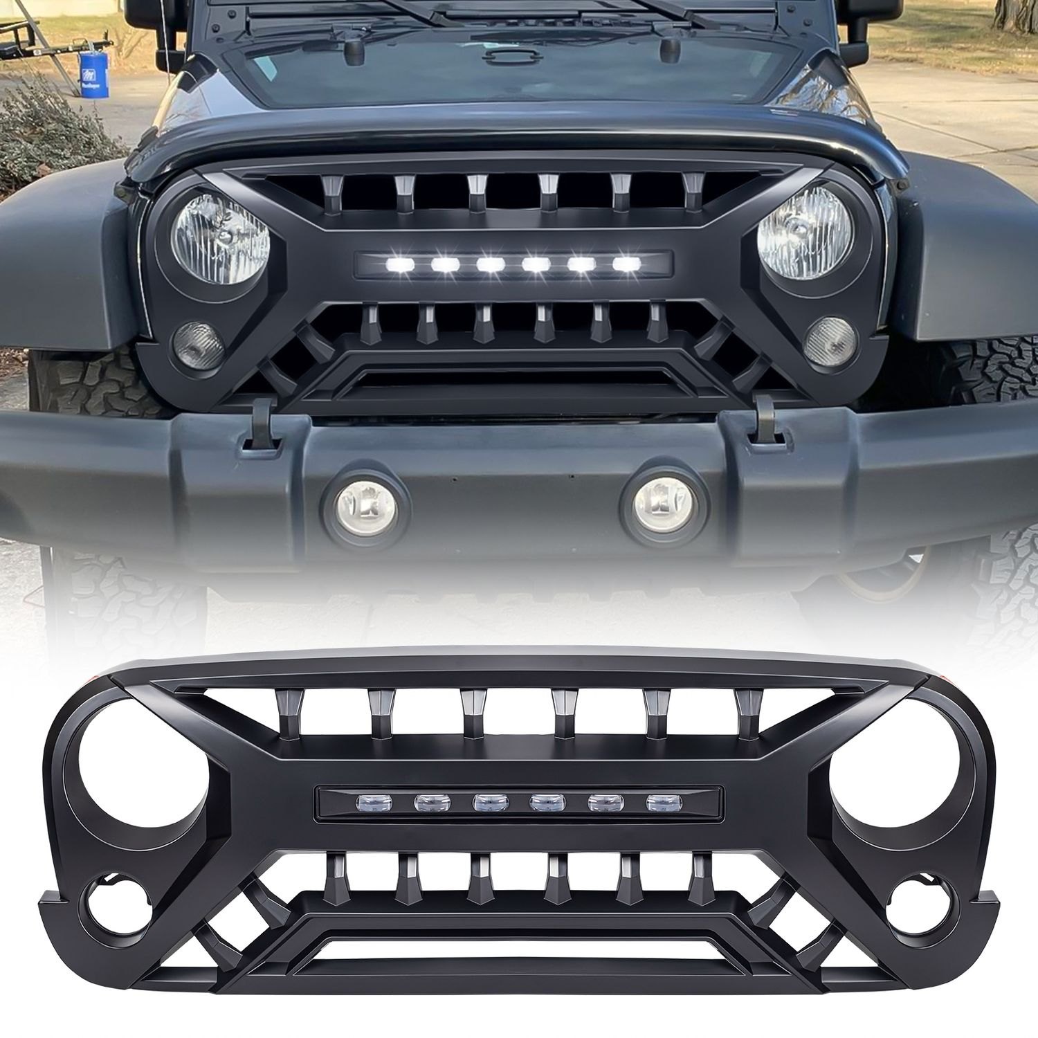 AM Off-Road® AMJPAA00133 - 1-Pc Armor Style Matte Black Main Grille ...