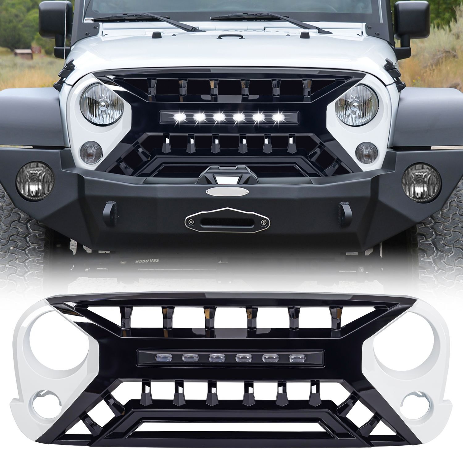 AM Off-Road® AMJPAA00136 - 1-Pc Armor Style Black and White Main Grille ...