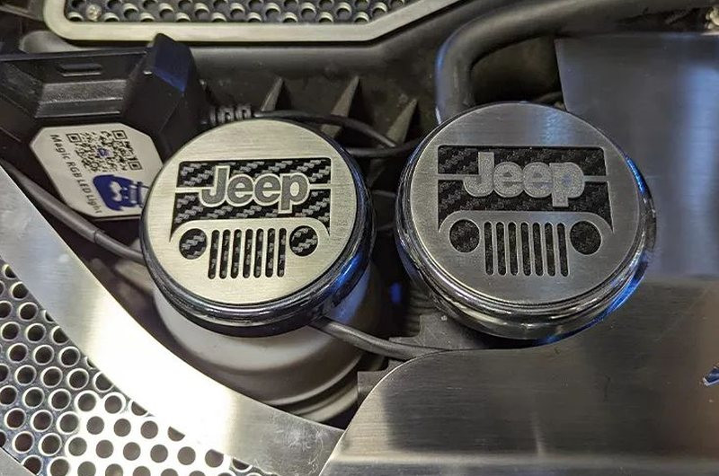 American Car Craft® 143013-BLK - Brushed Cap Cover Set with Black Jeep Logo