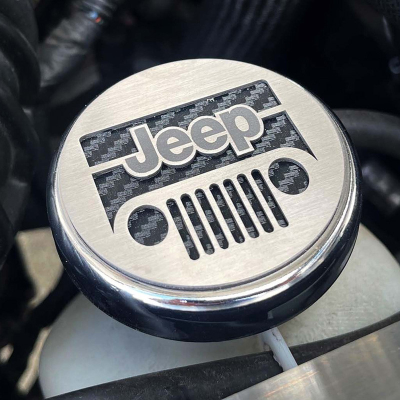 American Car Craft® 143013-BLK - Brushed Cap Cover Set with Black Jeep Logo
