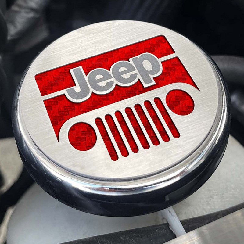 American Car Craft® 143013-RD - Brushed Cap Cover Set with Red Jeep Logo