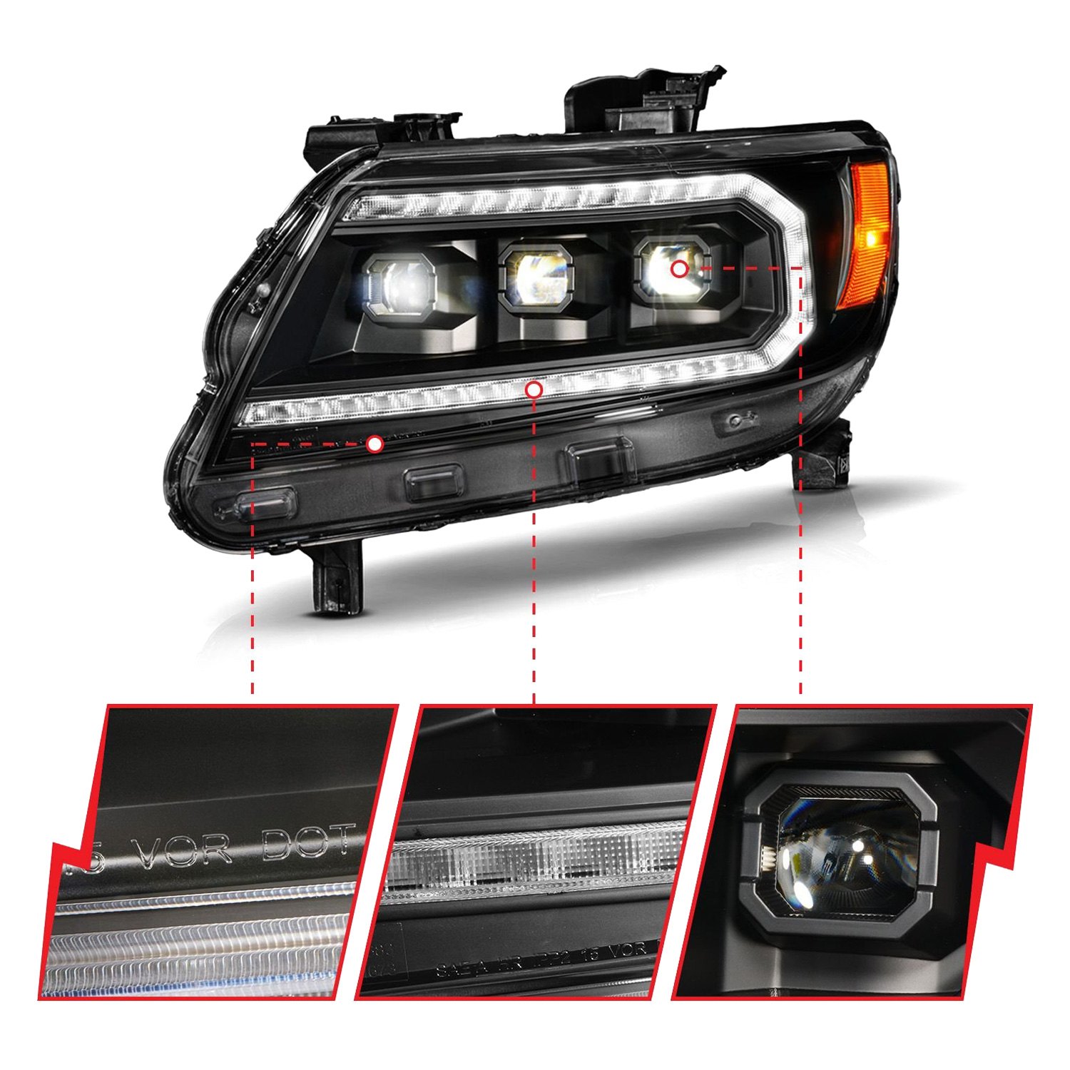 Anzo® 111634 - Driver and Passenger Side Black Projector LED Headlights ...