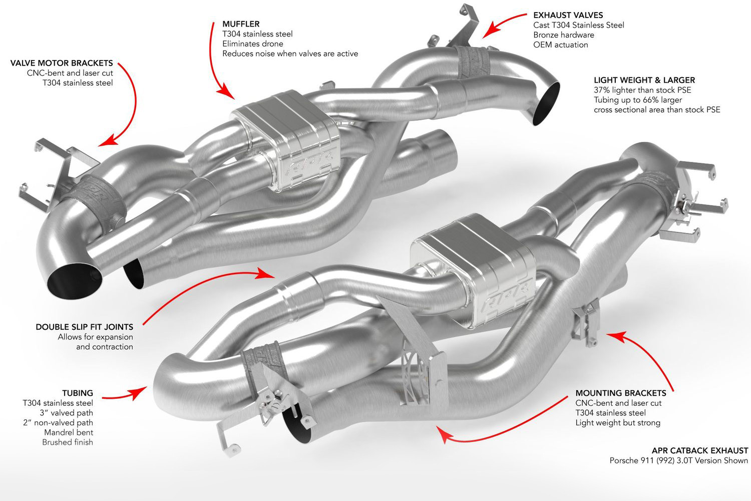 APR® CBK0058 - 304 SS Cat-Back Exhaust System with Split Rear Exit