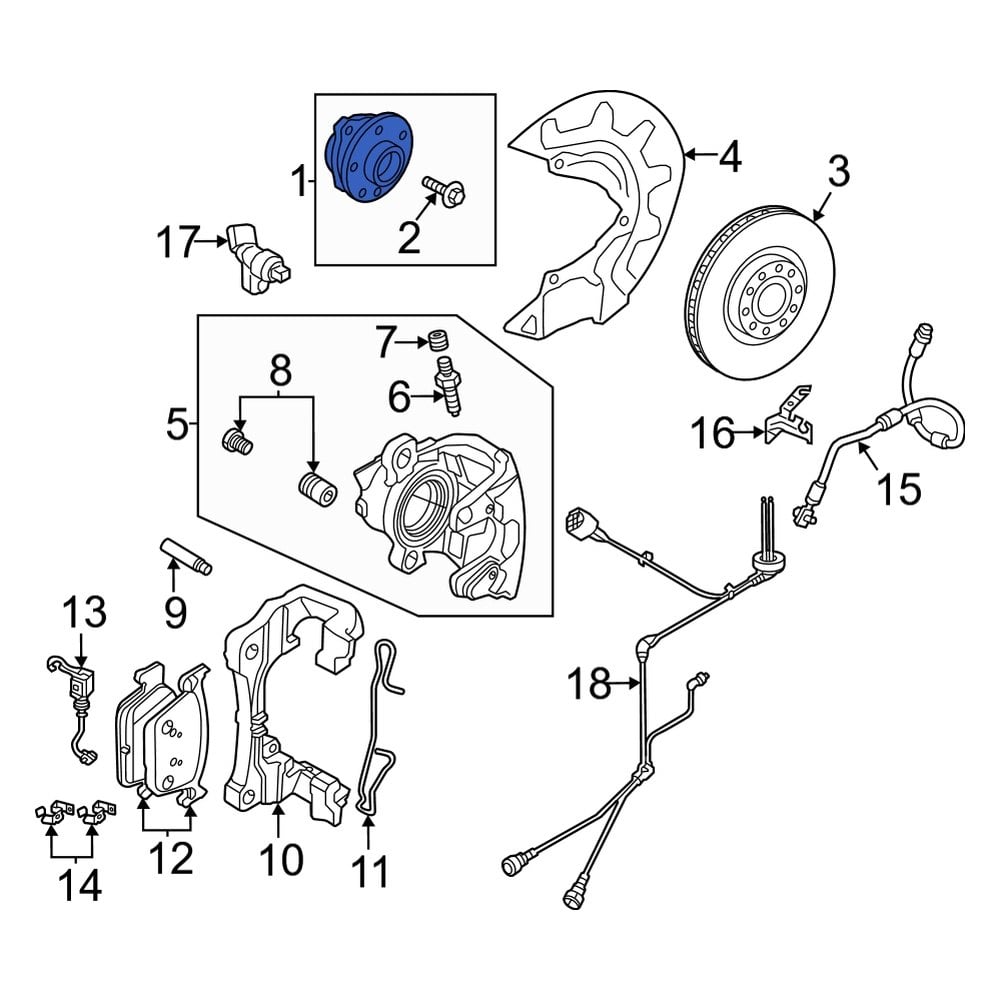 Audi OE 5Q0407621D - Front Wheel Bearing and Hub Assembly