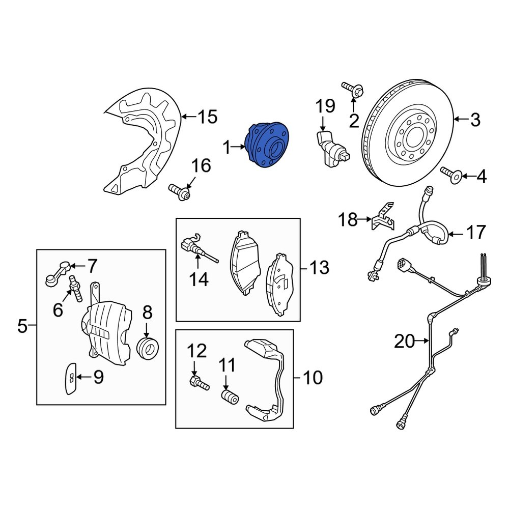 Audi OE 5Q0407621D - Front Wheel Bearing and Hub Assembly