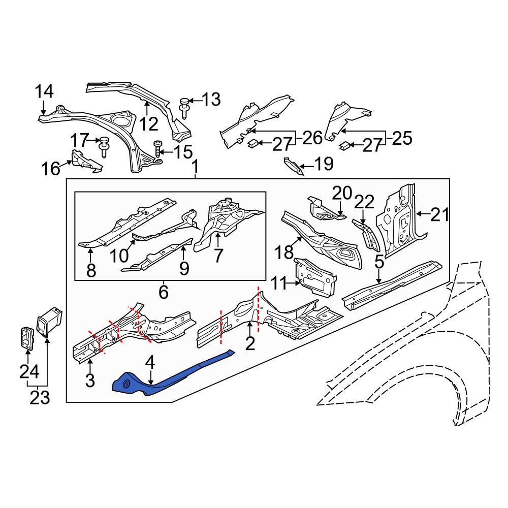 Audi OE 4G0804030B - Front Right Frame Rail End