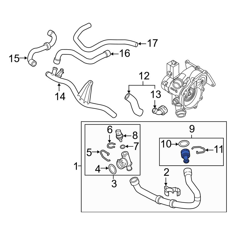 Audi OE 5Q0122291T - Lower Radiator Coolant Hose Adapter