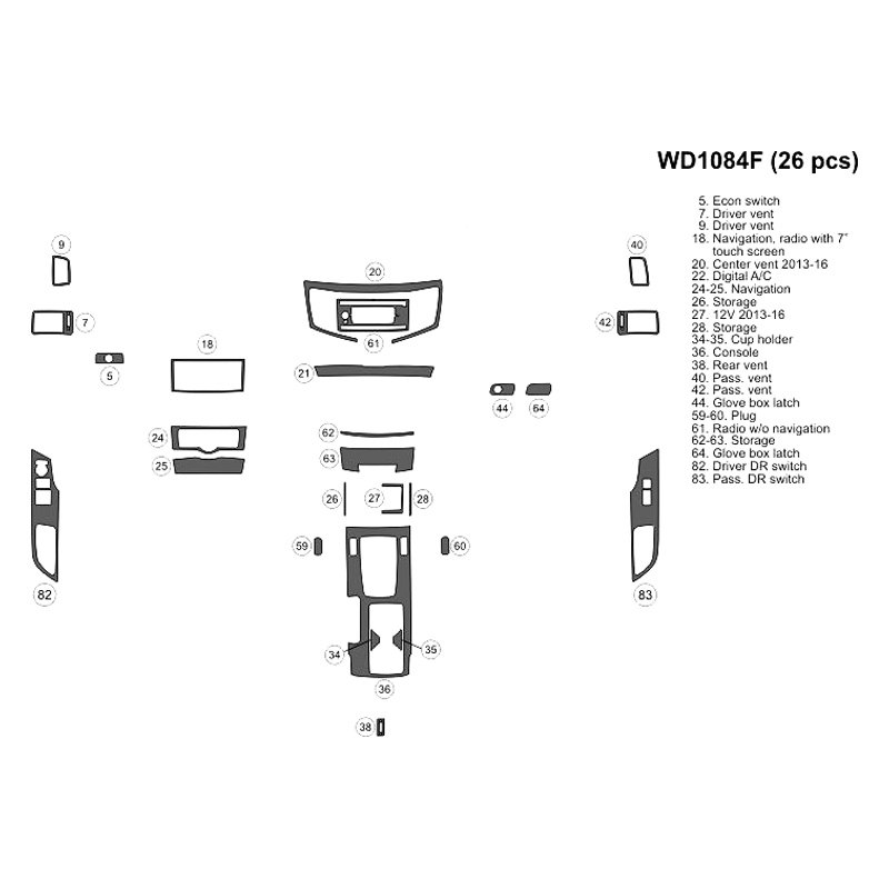 B&I® WD1084F-LS2 - 2D Real Gray Birdseye Maple Small Dash Kit (26 Pcs)
