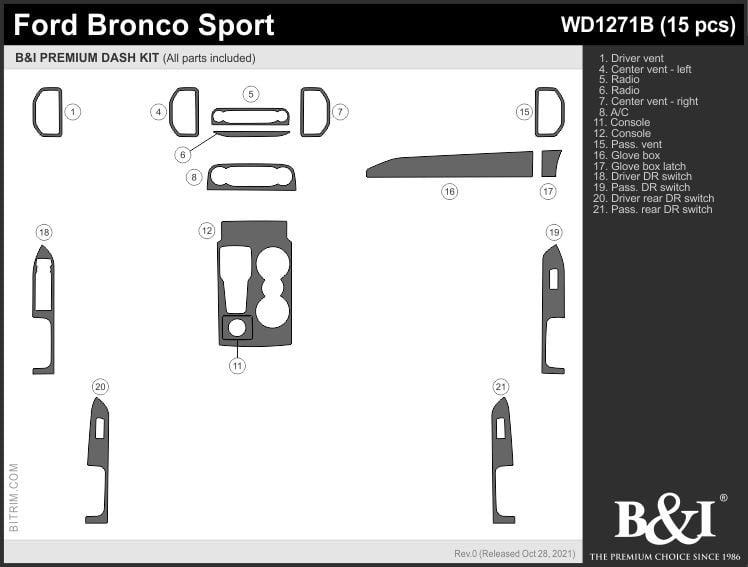 B&I® WD1271B-PAINT - 2D Custom Finish Small Dash Kit (15 Pcs)