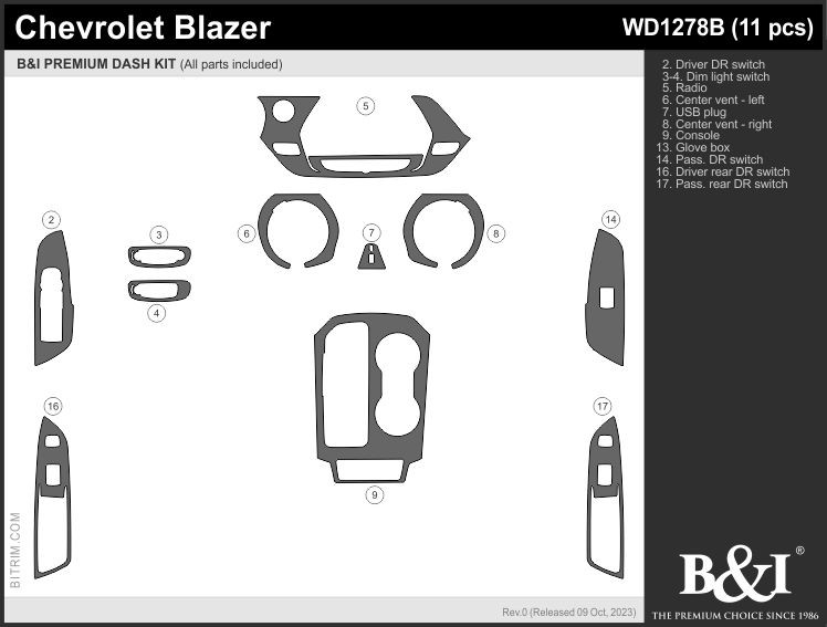 B&I® WD1278B-PAINT - 2D Custom Finish Small Dash Kit (11 Pcs)