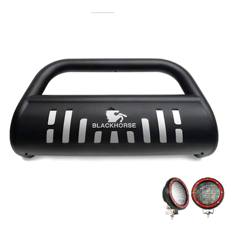 Black Horse® BB030709A-SP-PLFR - 3" Black LED Bull Bar with Black Skid ...