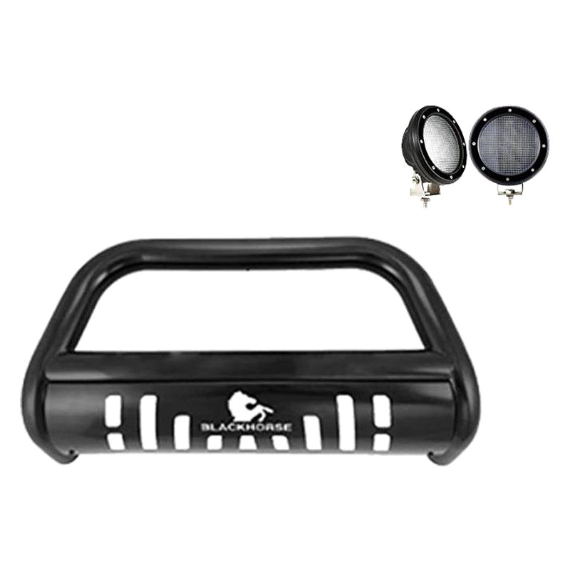 Black Horse® BBDG700A-SP-PLFB - 3" Black LED Bull Bar with Black Skid ...