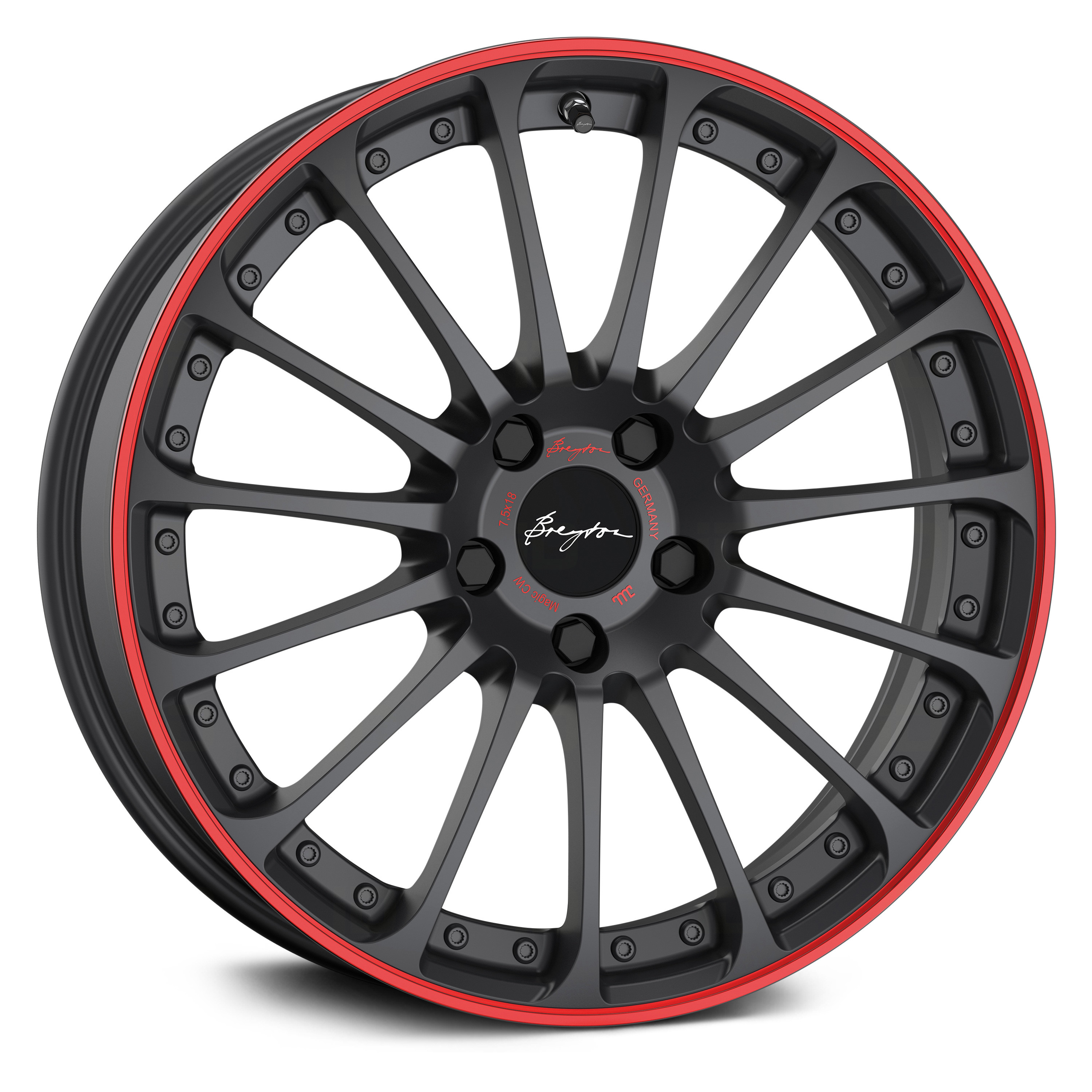 BREYTON WHEELS® MAGIC CW Wheels - Matte Gray with Red Anodized Lip Rims