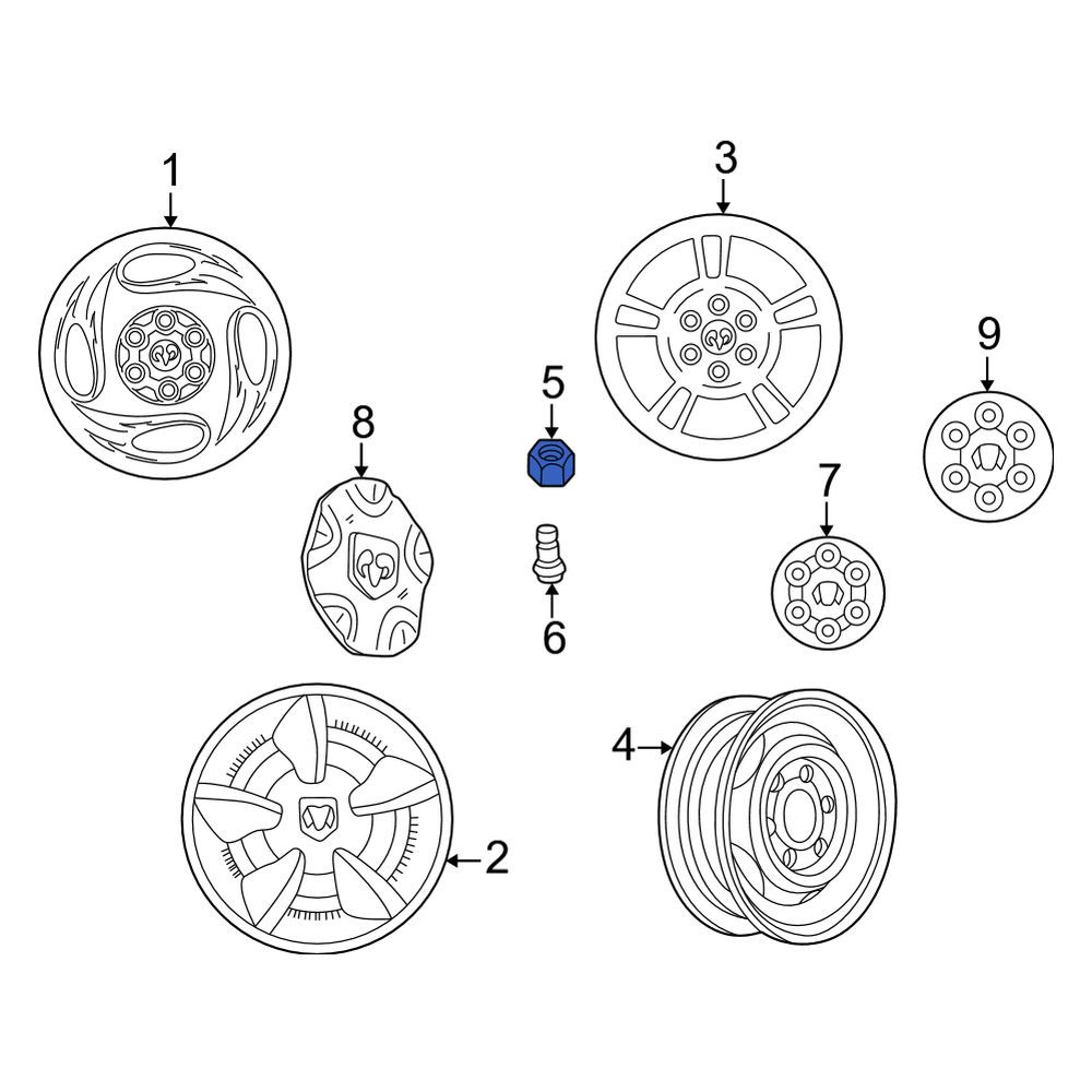 Dodge OE 6036747AA - Wheel Lug Nut