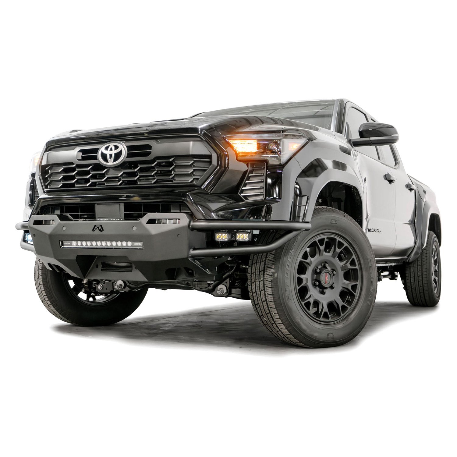 Fab Fours® TB24-01-1 - Ultra Light Hybrid Full Width Black Powder Coated Front Winch Pre-Runner ...