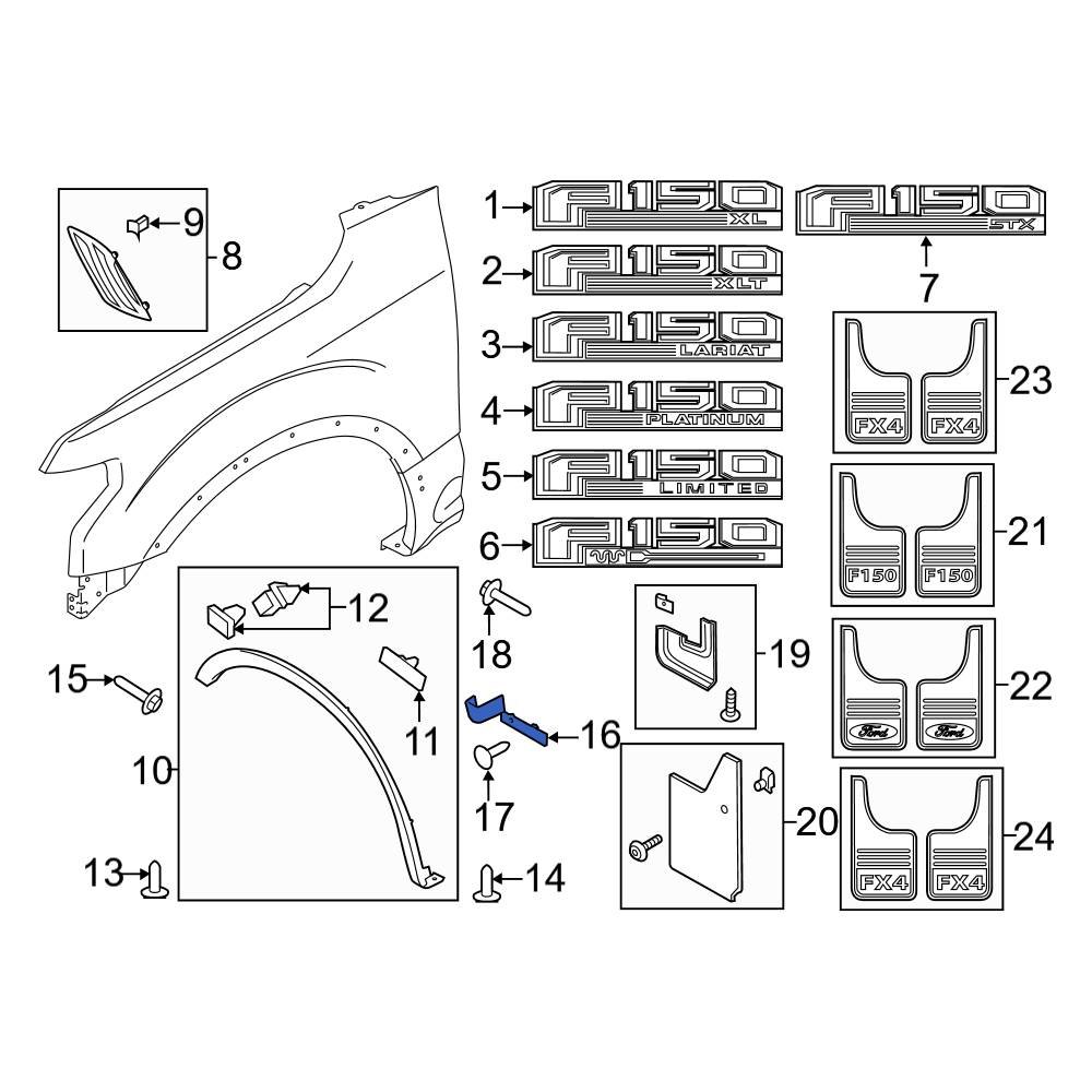 Ford OE FL3Z16103AA - Front Left Mud Flap