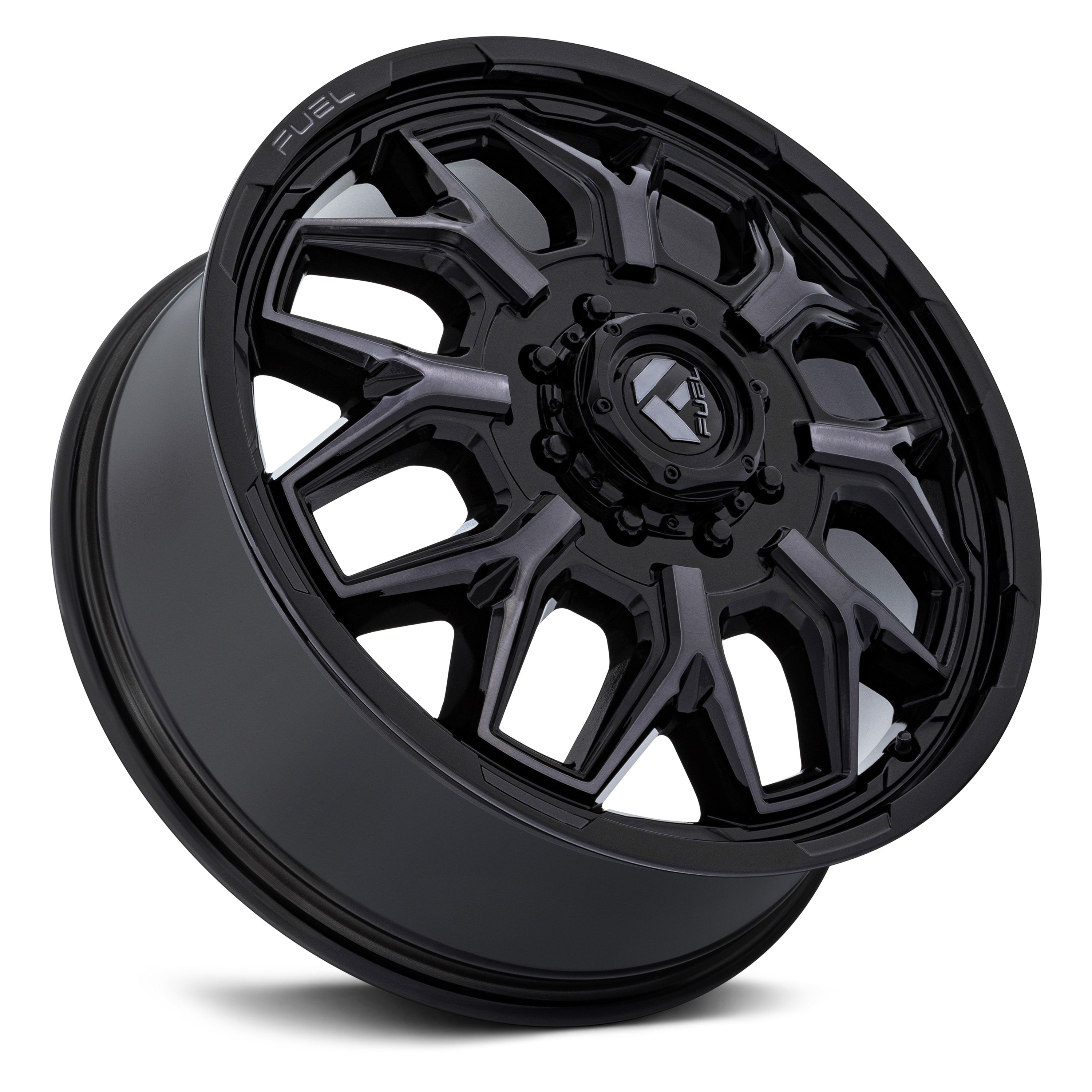 FUEL® D875 FLUX DUALLY Wheels - Gloss Black with Brushed Face And Gray ...