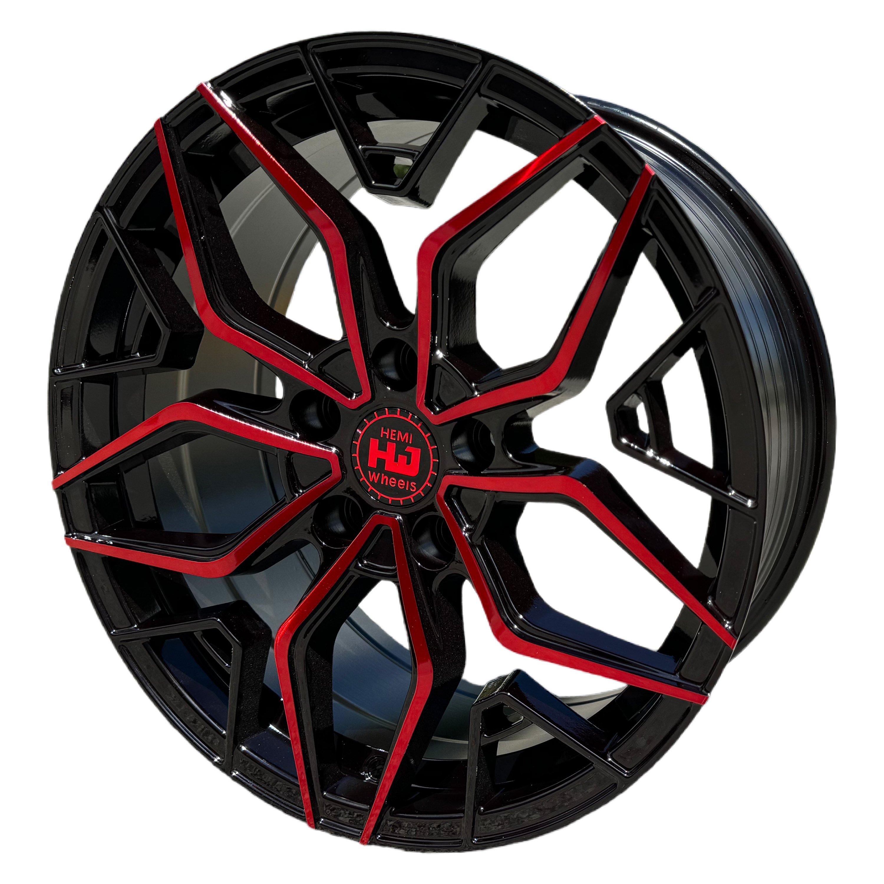 HEMI WHEELS® HM14 Wheels - Gloss Black with Machined Red Face and Dark ...