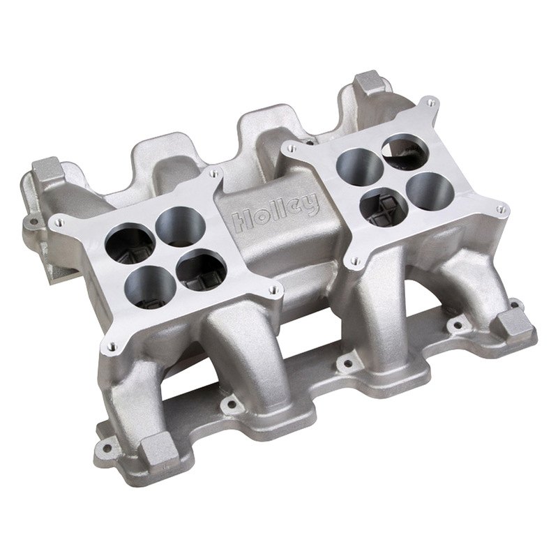 Holley® 300-133 - Mid Rise Satin Carbureted Cast Dual Plane Intake Manifold