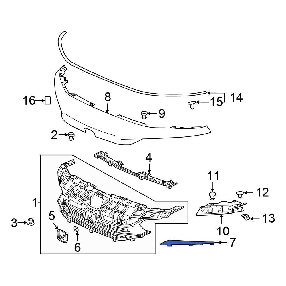 Honda OE 71207T20A01 - Front Left Grille Molding