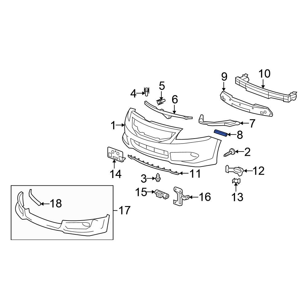 Honda OE 71190TE0A00 - Front Left Bumper Cover Support Rail