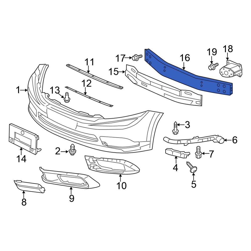 Honda OE 71131TR0A00 - Front Bumper Impact Bar