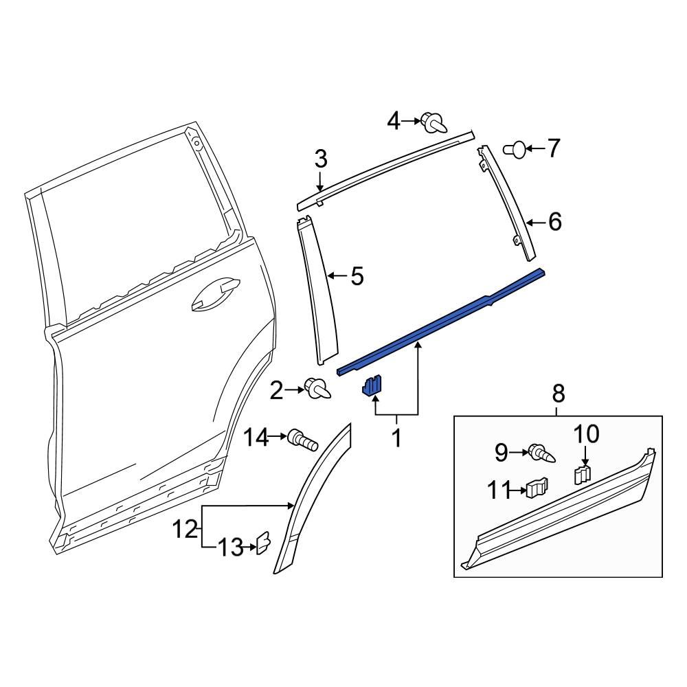 Honda OE 72910TG7A02 - Rear Right Door Belt Molding