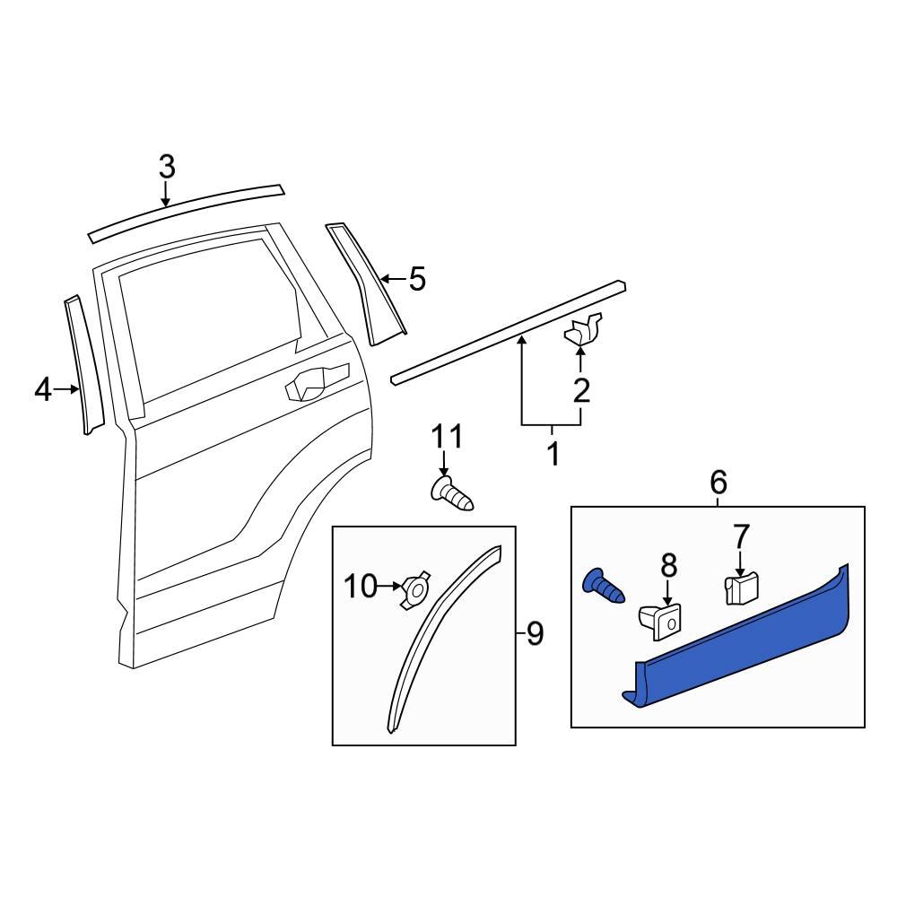 Honda OE 75333T0AA01 - Rear Left Lower Door Molding