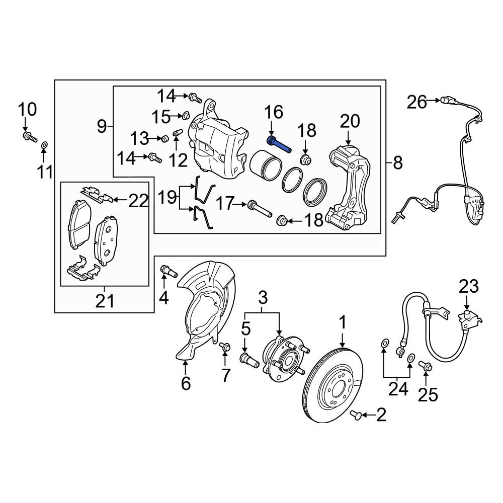 Hyundai OE 581621H000 - Front Upper Disc Brake Caliper Pin