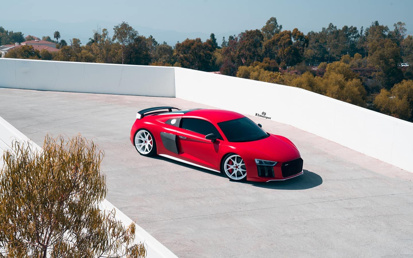 Red Audi R8 Accentuated with Custom White Side Skirts and Vorsteiner ...