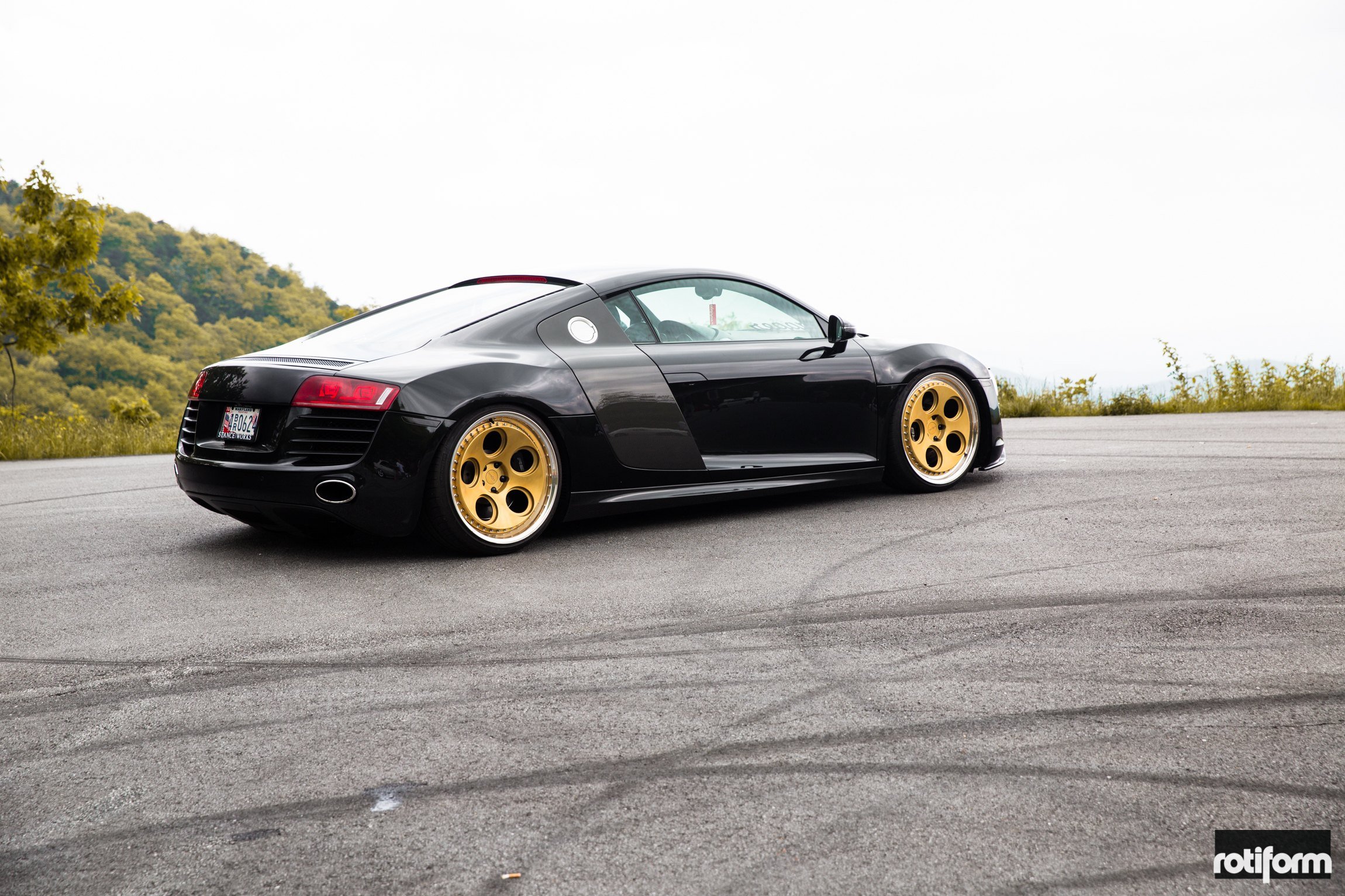 Gold Rotiform Wheels With Polished Lips Fitted on Black Audi R8 | CARiD ...