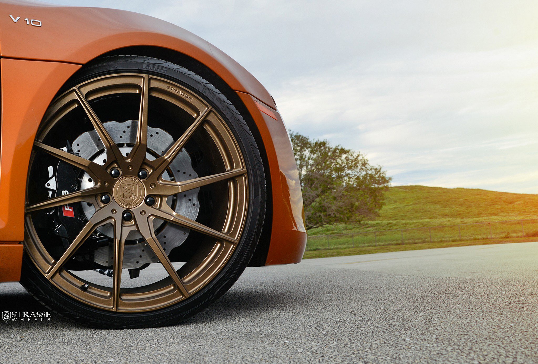 Satin Bronze Strasse Wheels Adorning Orange Audi R8 | CARiD.com Gallery