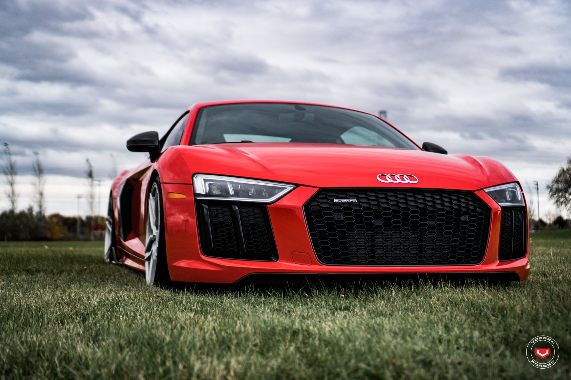 Magnifying Red Audi R8 Sitting on Forged Vossen Wheels | CARiD.com Gallery