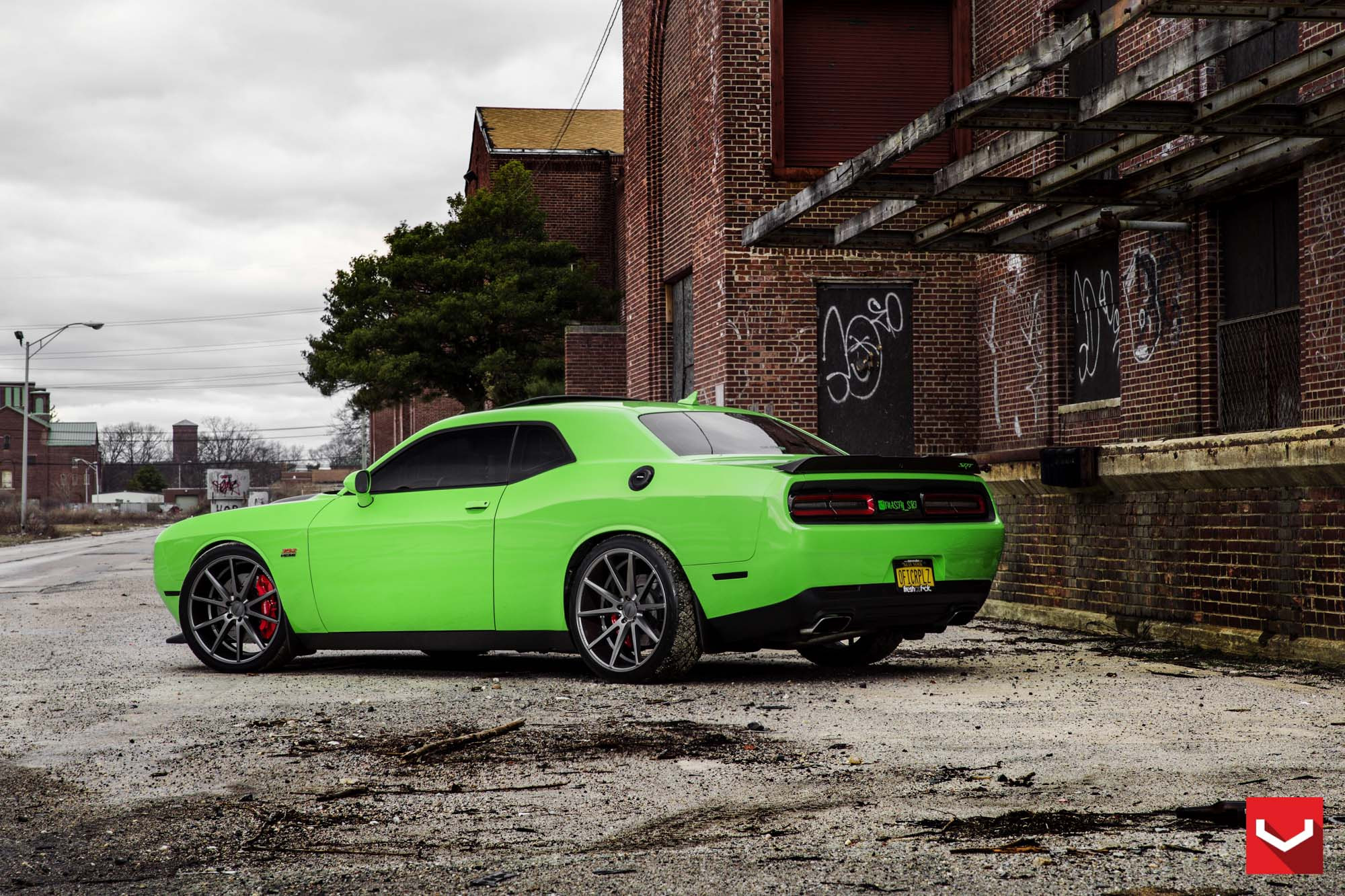Lime Green Challenger on 22" Vossen VF Wheels | CARiD.com Gallery