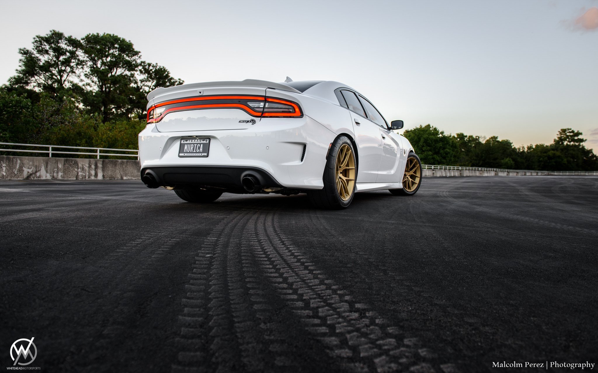 Gold Matter: White Dodge Charger on Custom Rims | CARiD.com Gallery