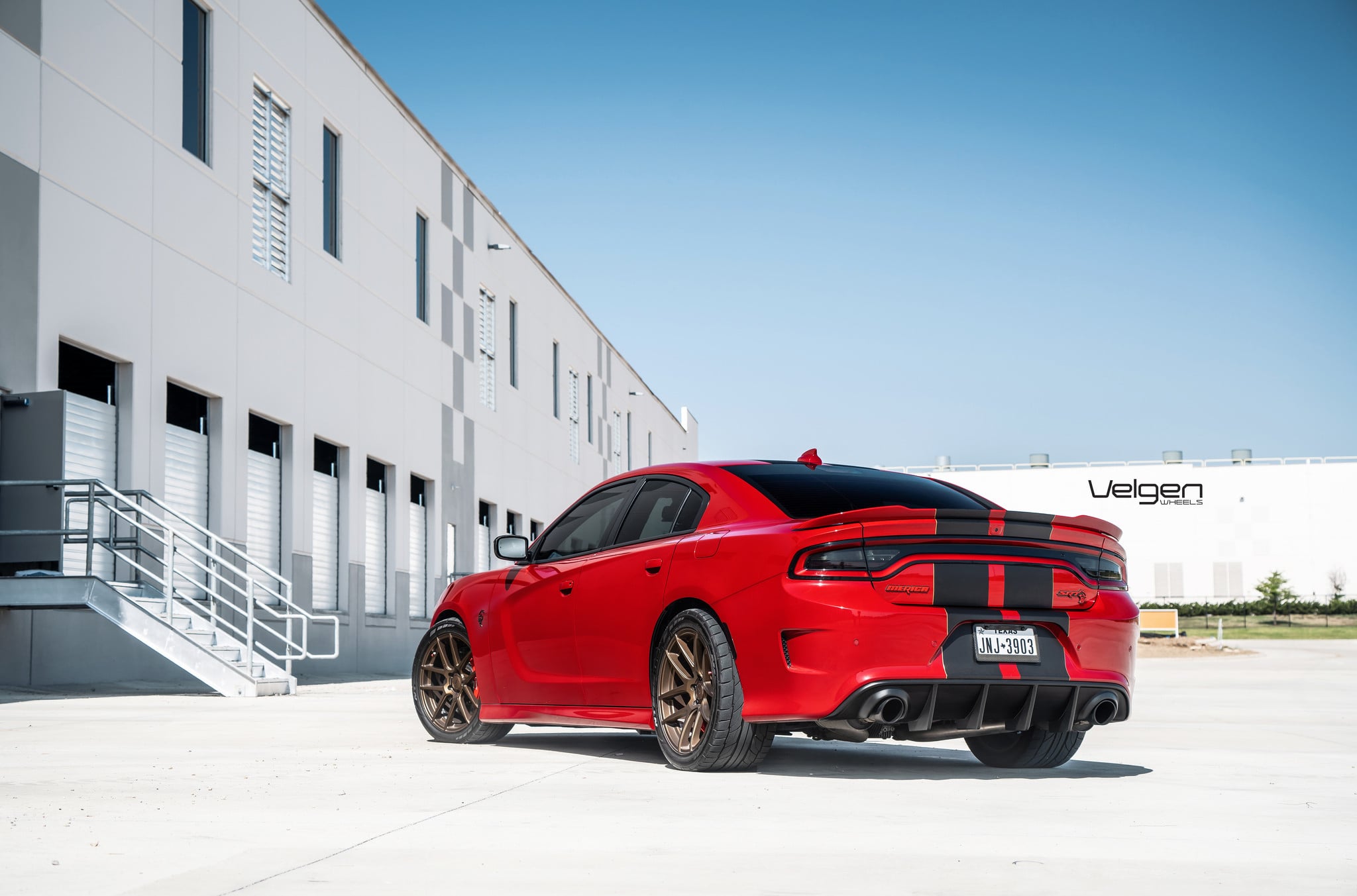 Red Dodge Charger SRT Goes Racy with Custom Rims and Black Stripes ...