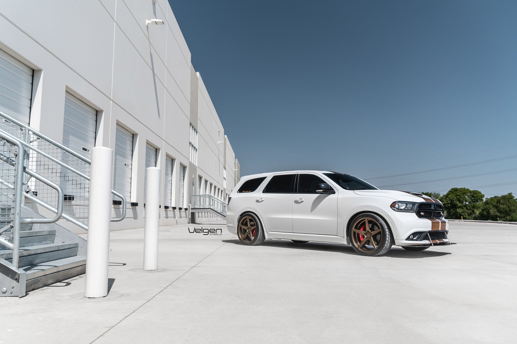 White Dodge Durango Outfitted with Bronze Strips and Bronze Velgen Rims ...