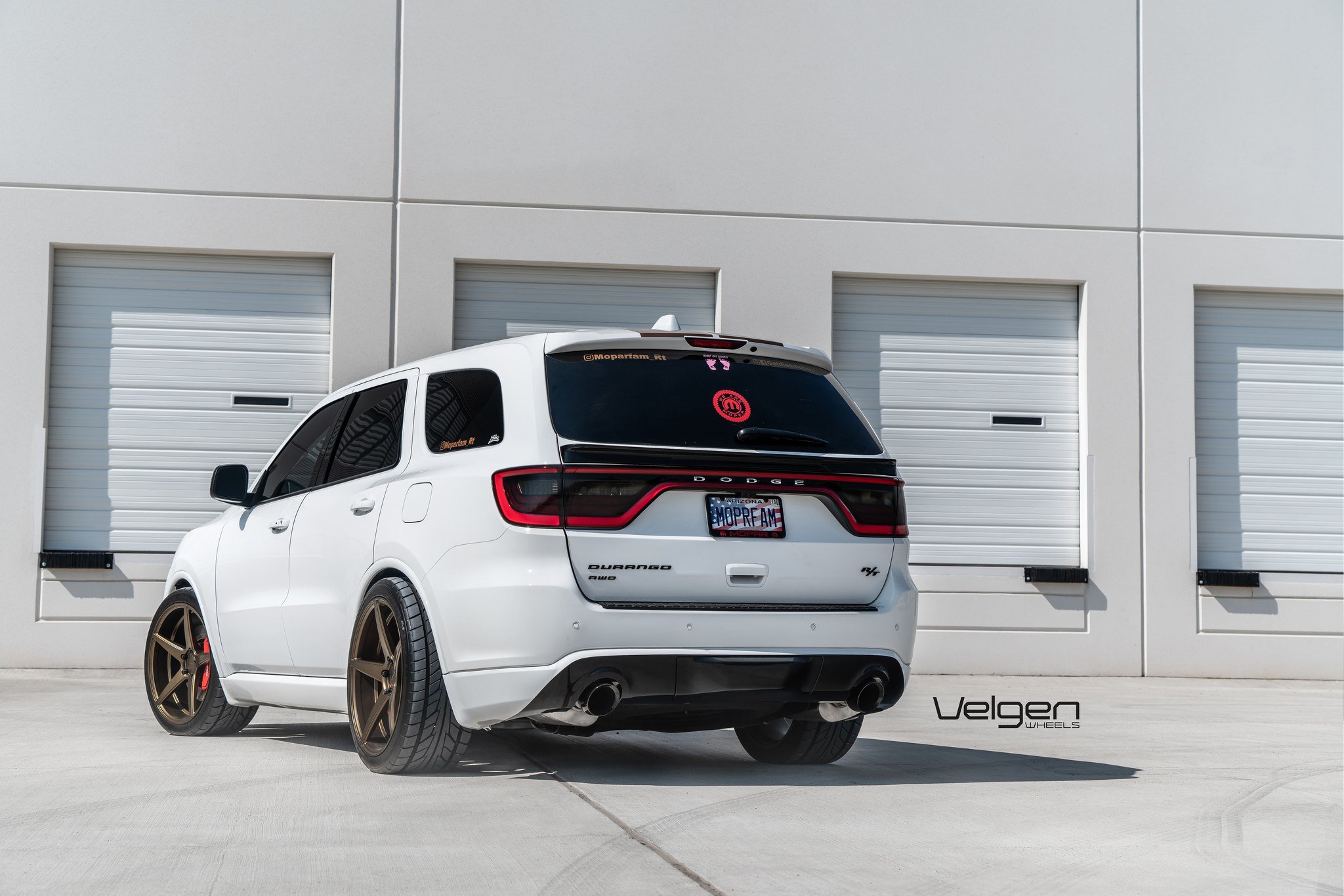 White Dodge Durango Outfitted with Bronze Strips and Bronze Velgen Rims ...