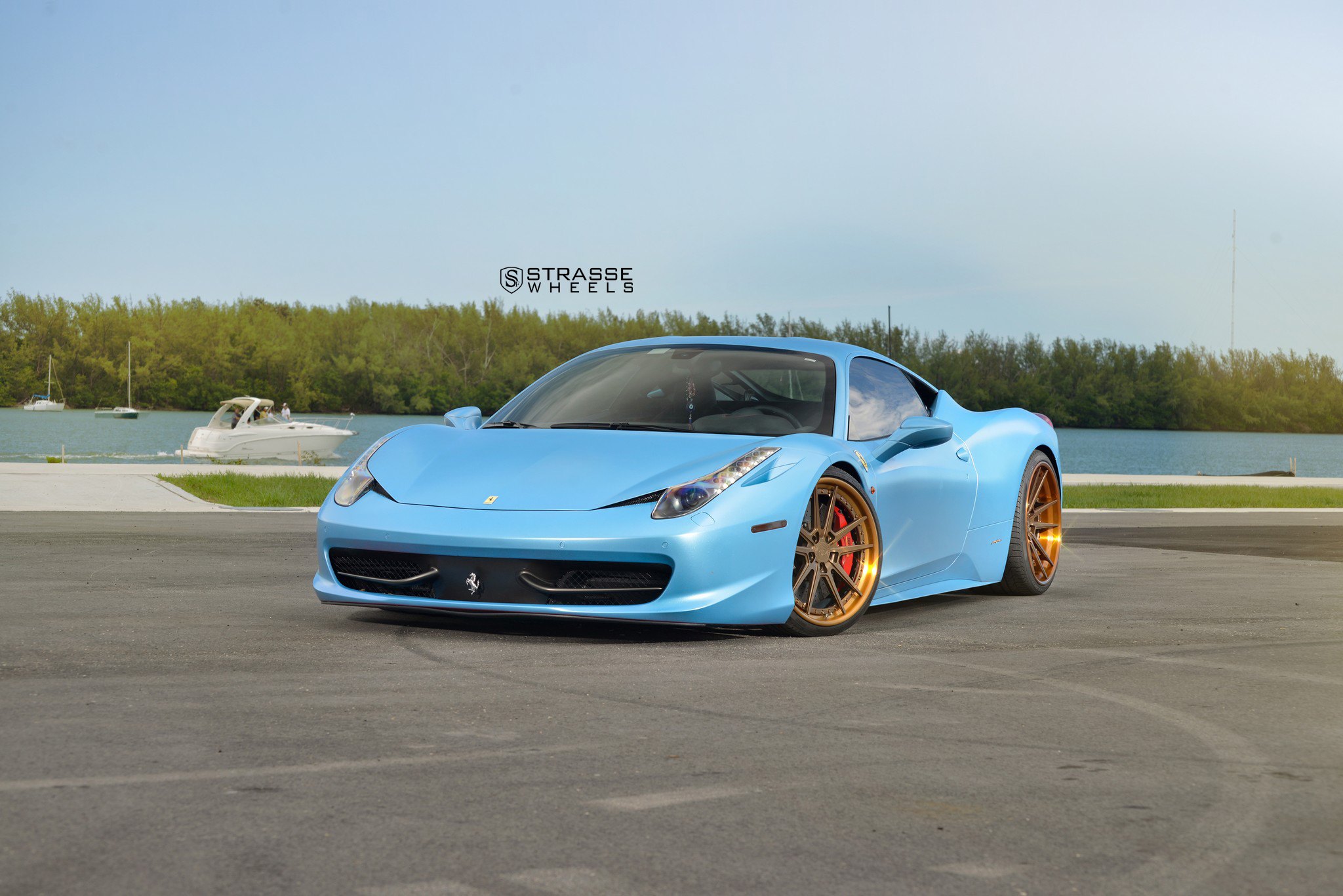 Stylish Thing: Custom Matte Baby Blue Ferrari 458 on Golden Bronze ...