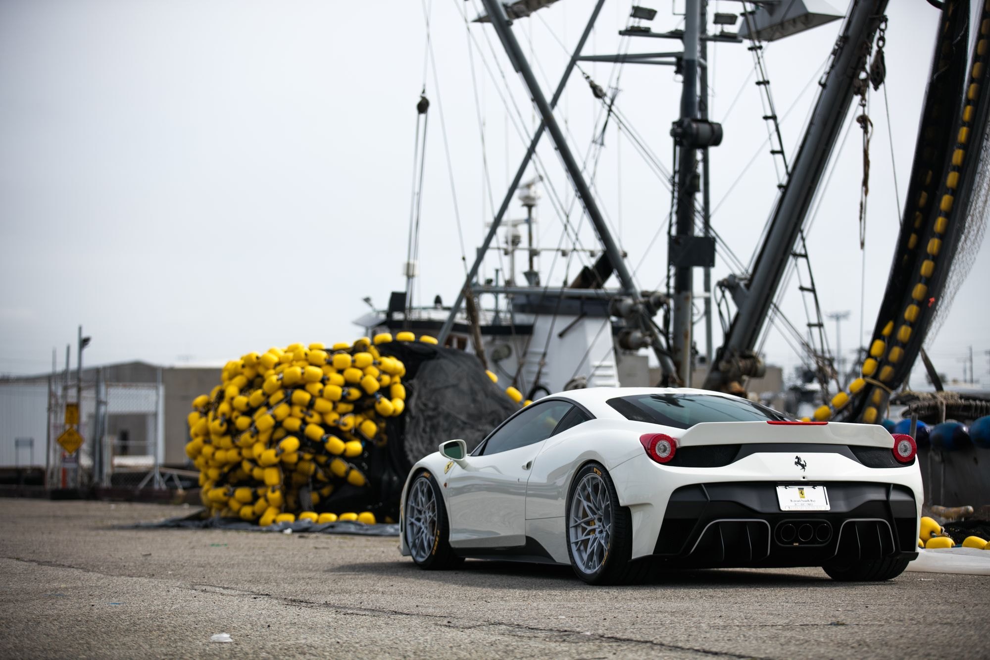 White Ferrari 458 Rolling on Vorsteiner Wheels with Yellow Brakes ...