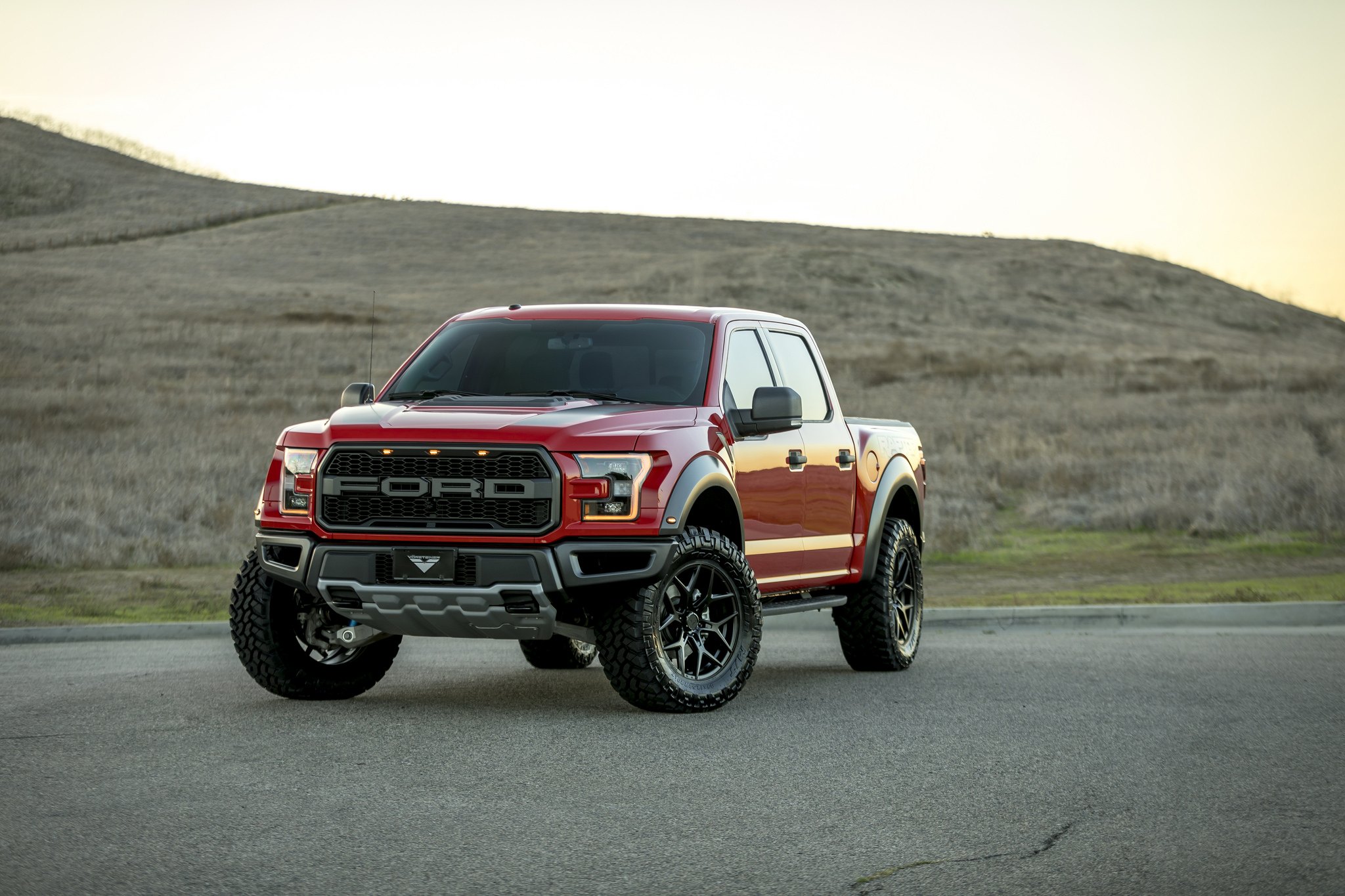 Matte Black Vorsteiner Wheels Enhancing Red Ford F-150 | CARiD.com Gallery