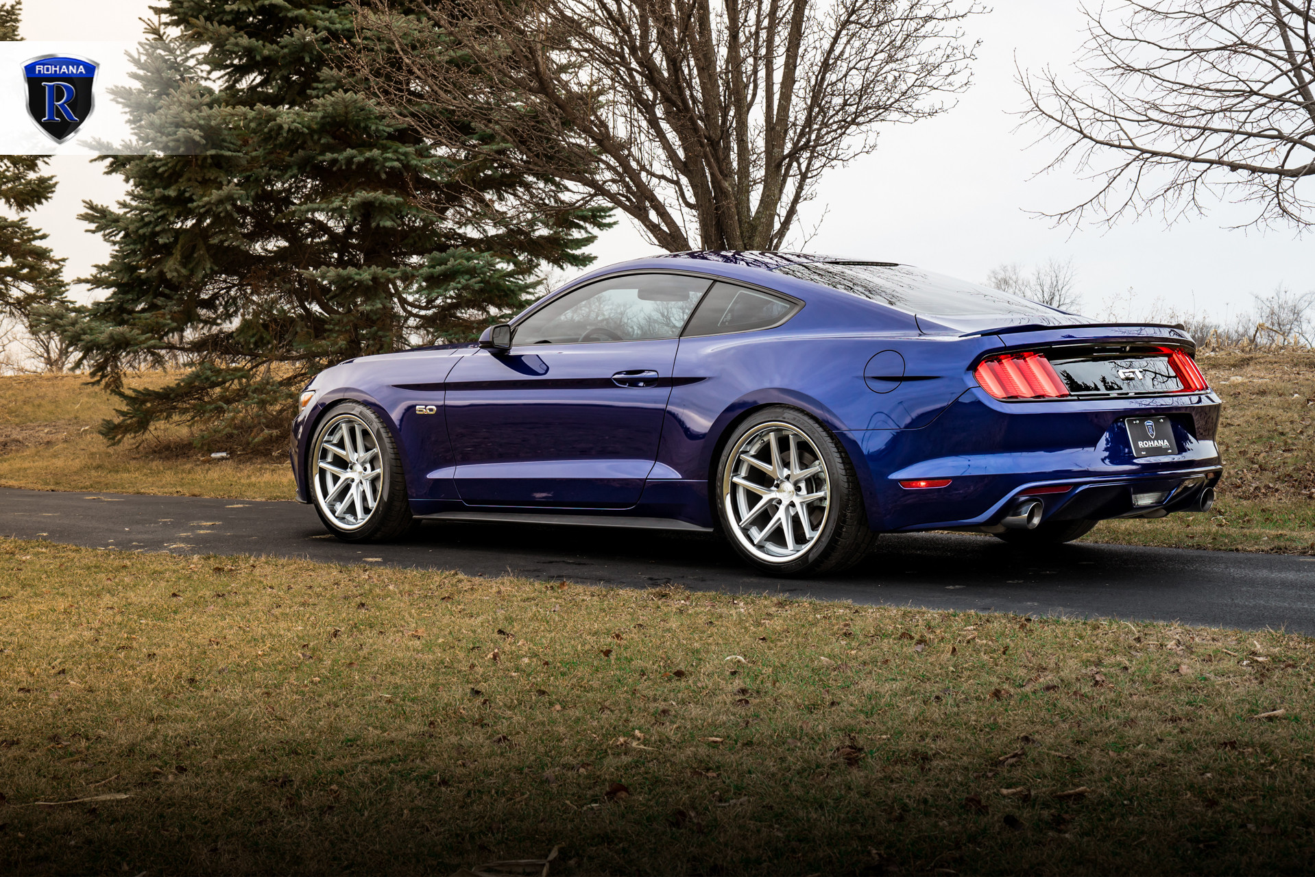 Dark Blue Ford Mustang Enhanced with Projector Headlights and Rohana ...