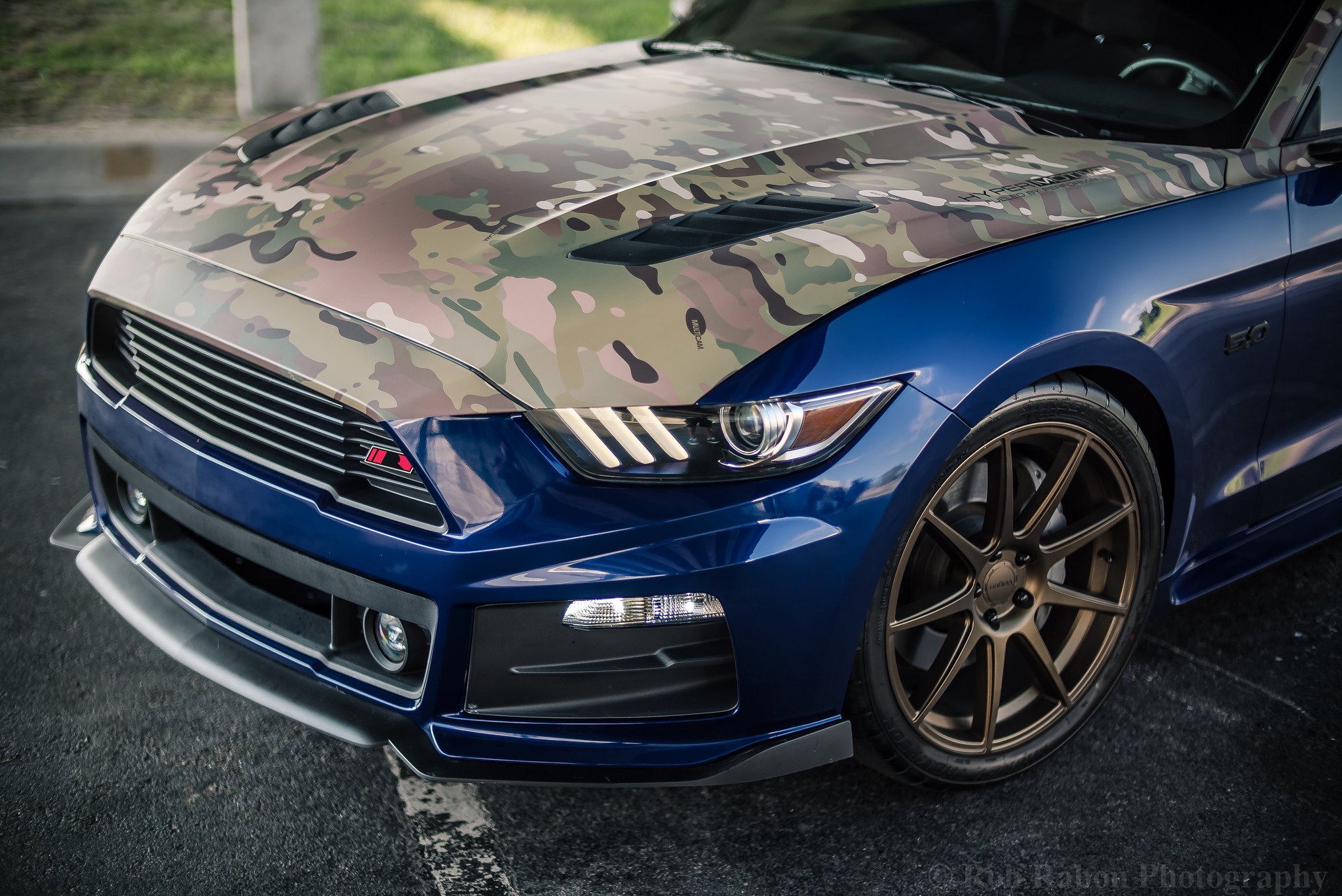 Roush Mustang GT With Camo Wrapped Hood on Velgen Rims | CARiD.com Gallery