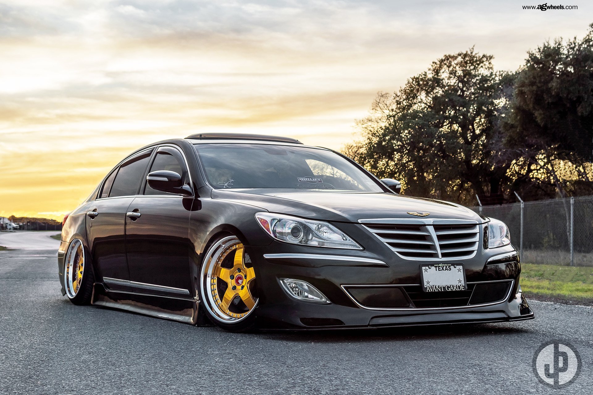 Dramatic Look of Black Stanced Hyundai Genesis on Gold Rims | CARiD.com ...