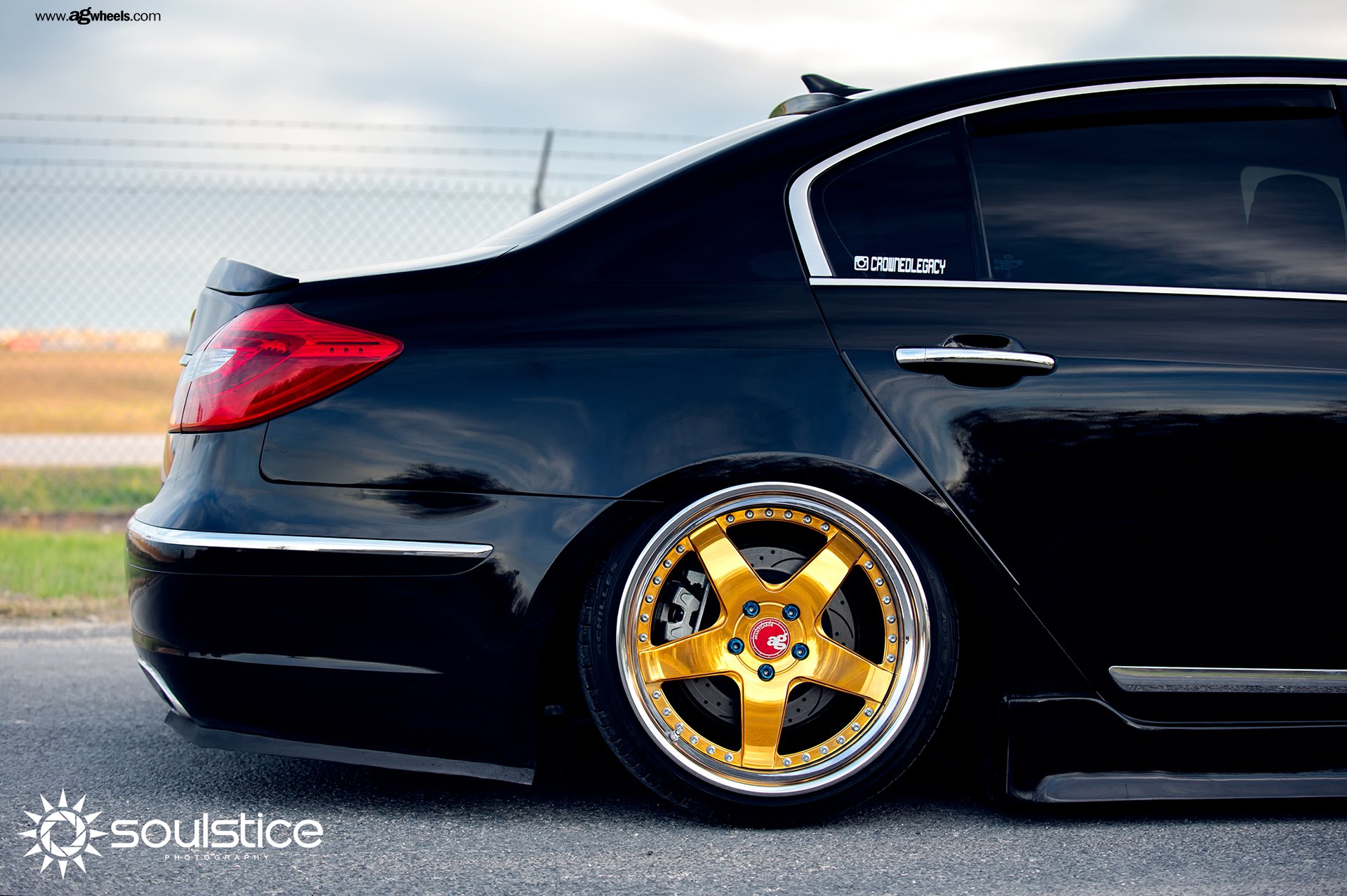 Dramatic Look of Black Stanced Hyundai Genesis on Gold Rims | CARiD.com ...