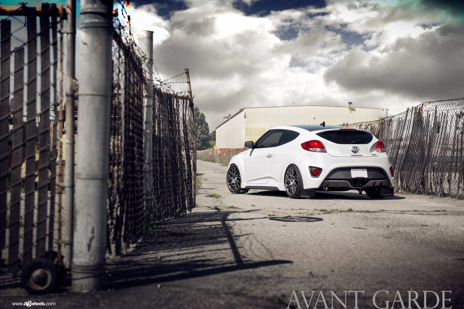 White Hyundai Veloster Looking Stylish on Matte Black Avant Garde Rims ...